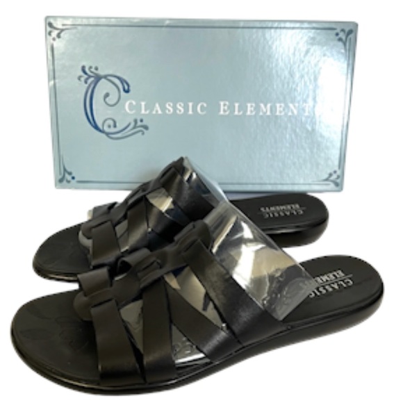 Classic Elements | Shoes | New Classic Elements Black Leather Sandals ...